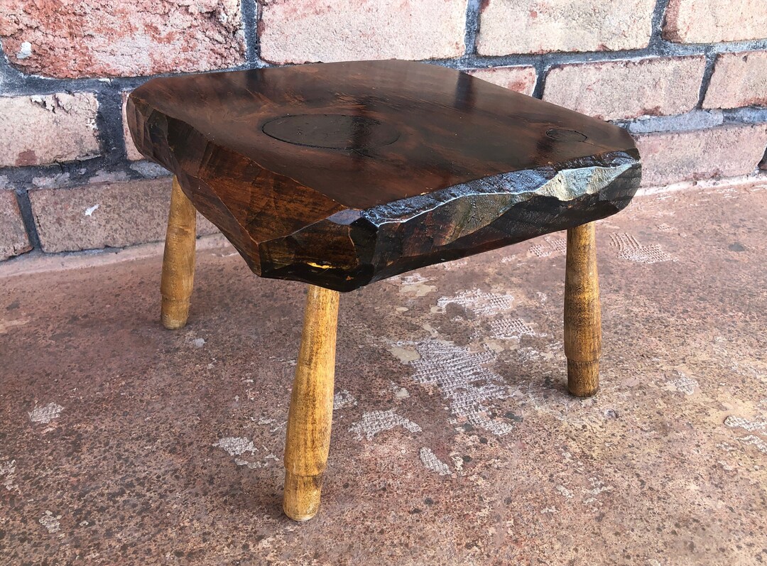 Vintage Slab Foot Stool, Rustic Wood Slab Stool, Wood Plant Stand ...