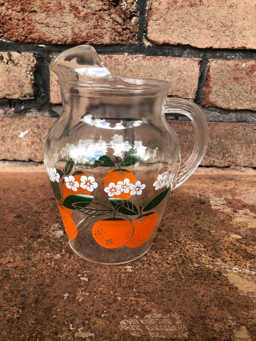 Vintage Anchor Hocking Juice Pitcher, Orange Juice Pitcher, Orange Blossom, Glass Pitcher, One ...