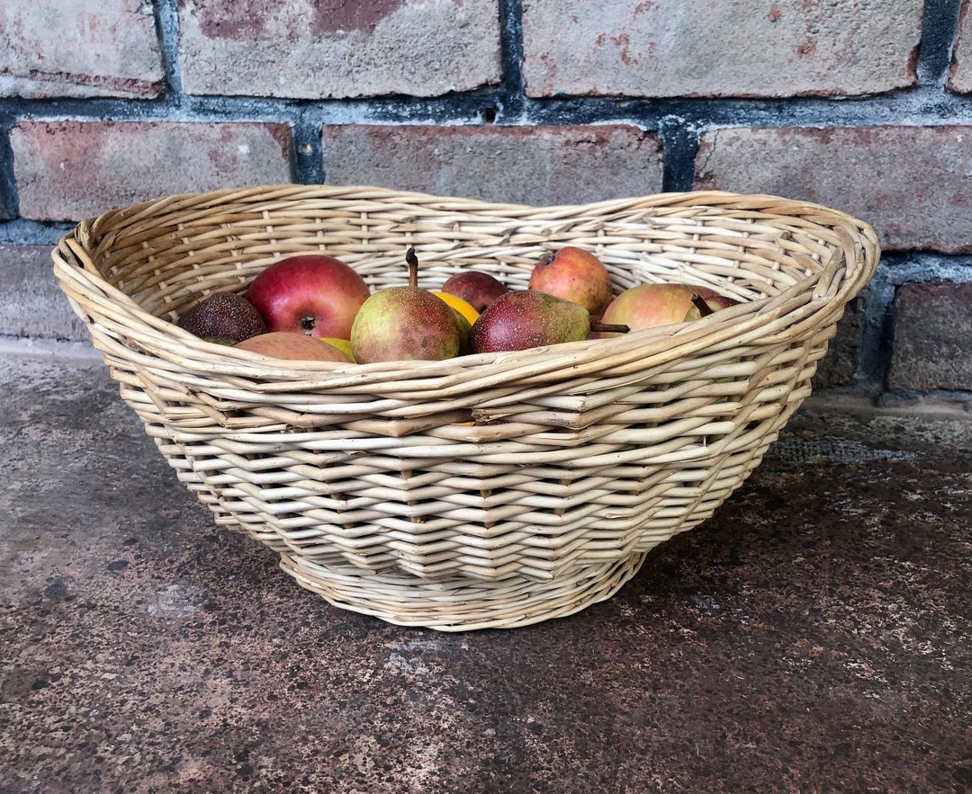 Vintage Wicker Display Bowl, Display Basket, Rattan Display Bowl, Large ...