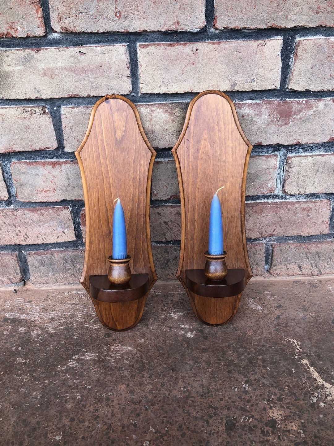Vintage Wood Wall Candle Sconces, Set Wood Wall Candleholders, Cottage ...