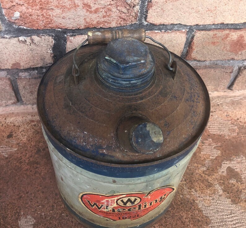 Vintage Metal Oil Can Wheeling Primitive Oil Can Rusty Oil - Etsy