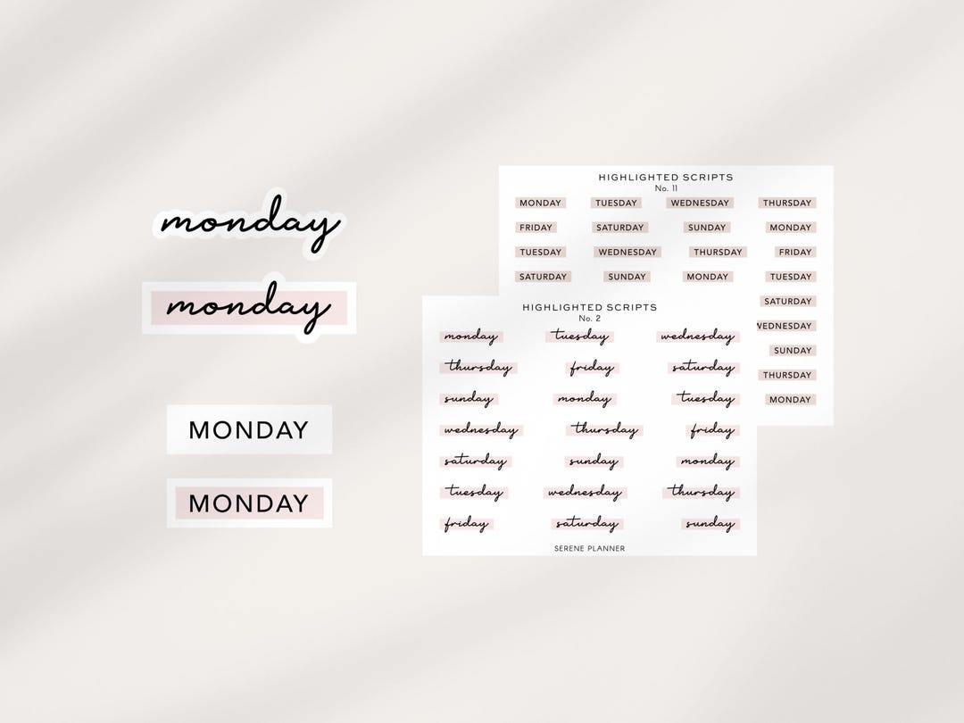 Days of the Week Stickers | Script Stickers | Highlighted Script ...