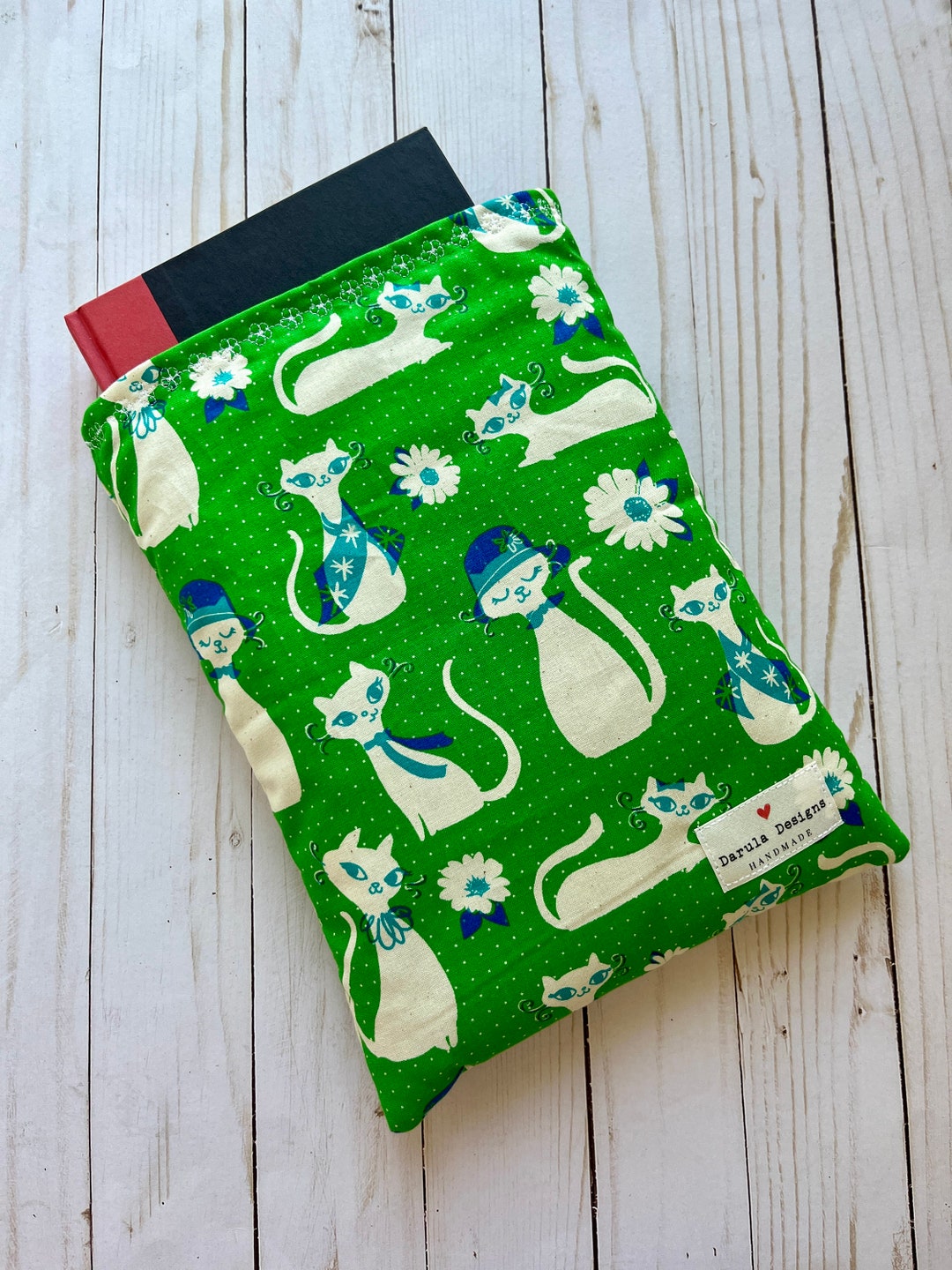 Vintage Green Cat Booksleeve | Book Sleeve | Book Pouch | Book Cover ...