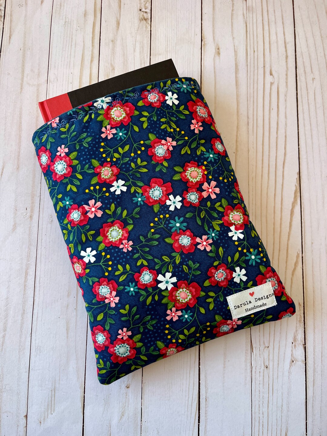 Navy Floral Booksleeve Book Sleeve Book Pouch Book Cover Padded Book ...