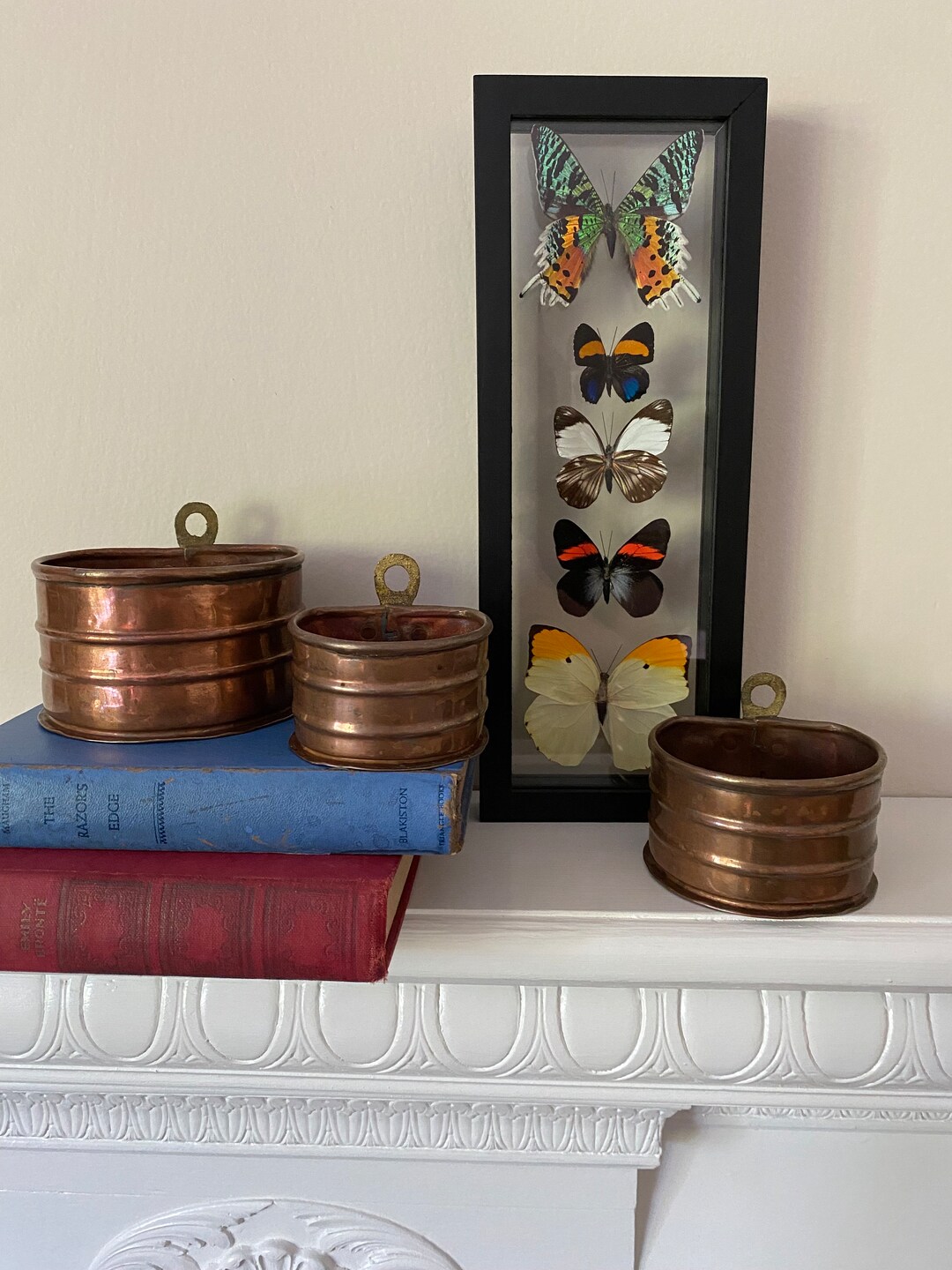 Vintage Solid Copper Nested Wall Planter Pots With Brass Handle Tabs ...