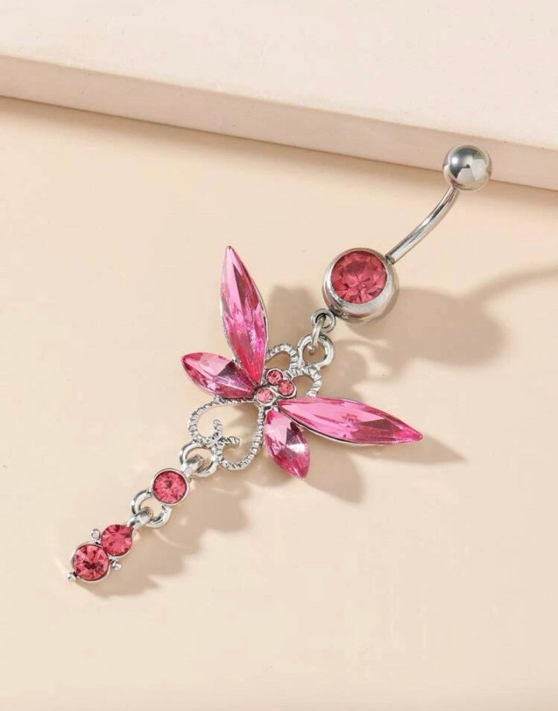 Dragonfly Belly Bar Silver Belly Ring Navel Ring Body - Etsy
