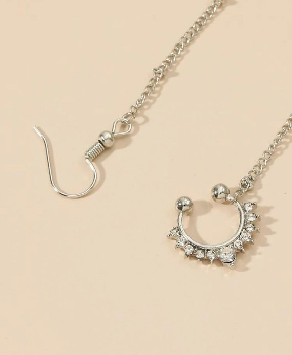Nose to Ear Chain Faux Septum to Ear Ring Nose Piercing - Etsy