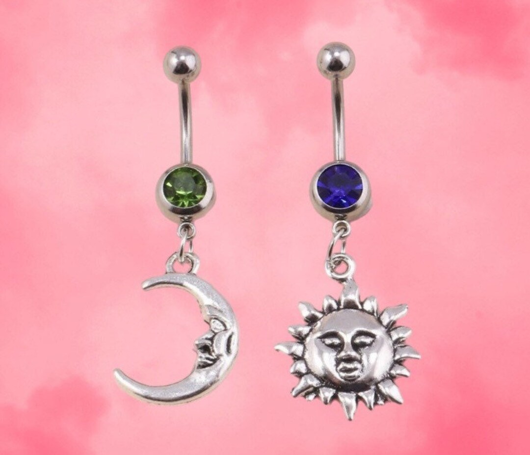Set of 2 Sun and Moon Belly Bars Matching Belly Rings - Etsy