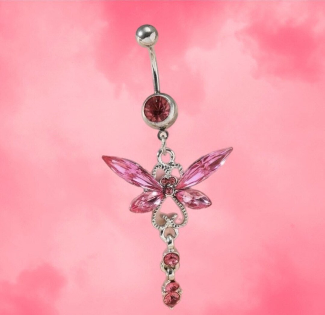 Dragonfly Belly Bar Silver Belly Ring Navel Ring Body - Etsy