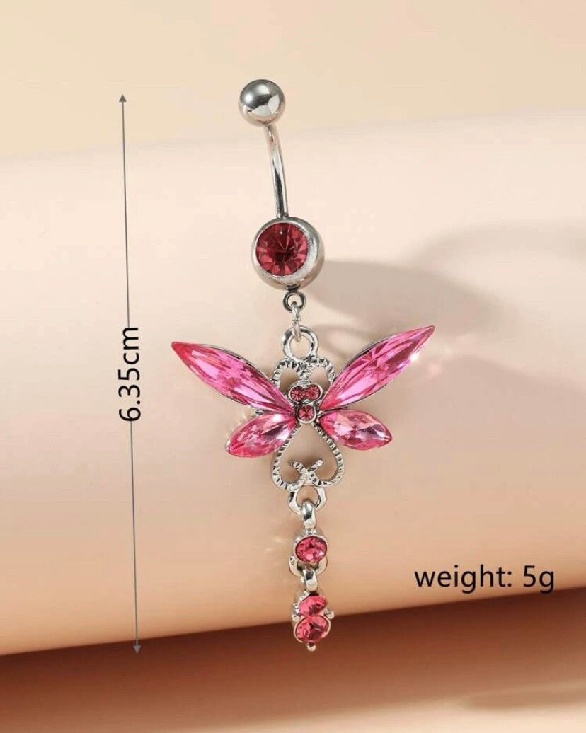 Dragonfly Belly Bar Silver Belly Ring Navel Ring Body - Etsy