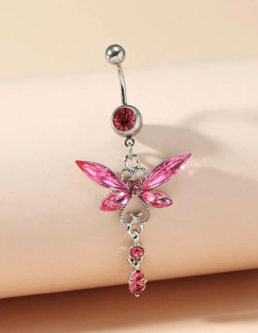 Dragonfly Belly Bar Silver Belly Ring Navel Ring Body - Etsy