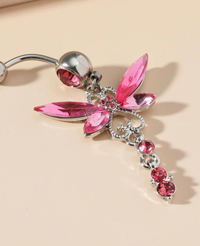 Dragonfly Belly Bar Silver Belly Ring Navel Ring Body - Etsy