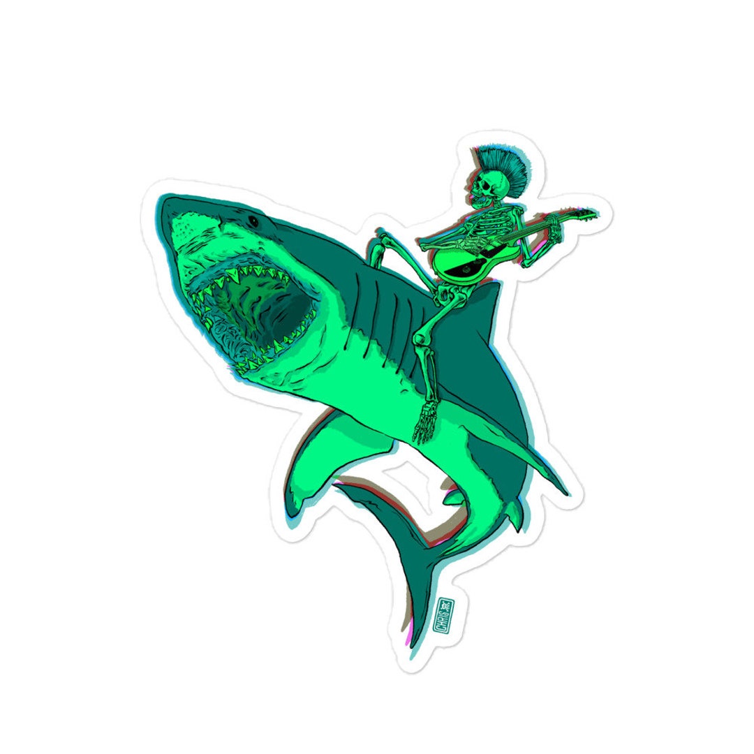 SSG shark Skeleton Guitar TEAL Bubble-free Sticker - Etsy