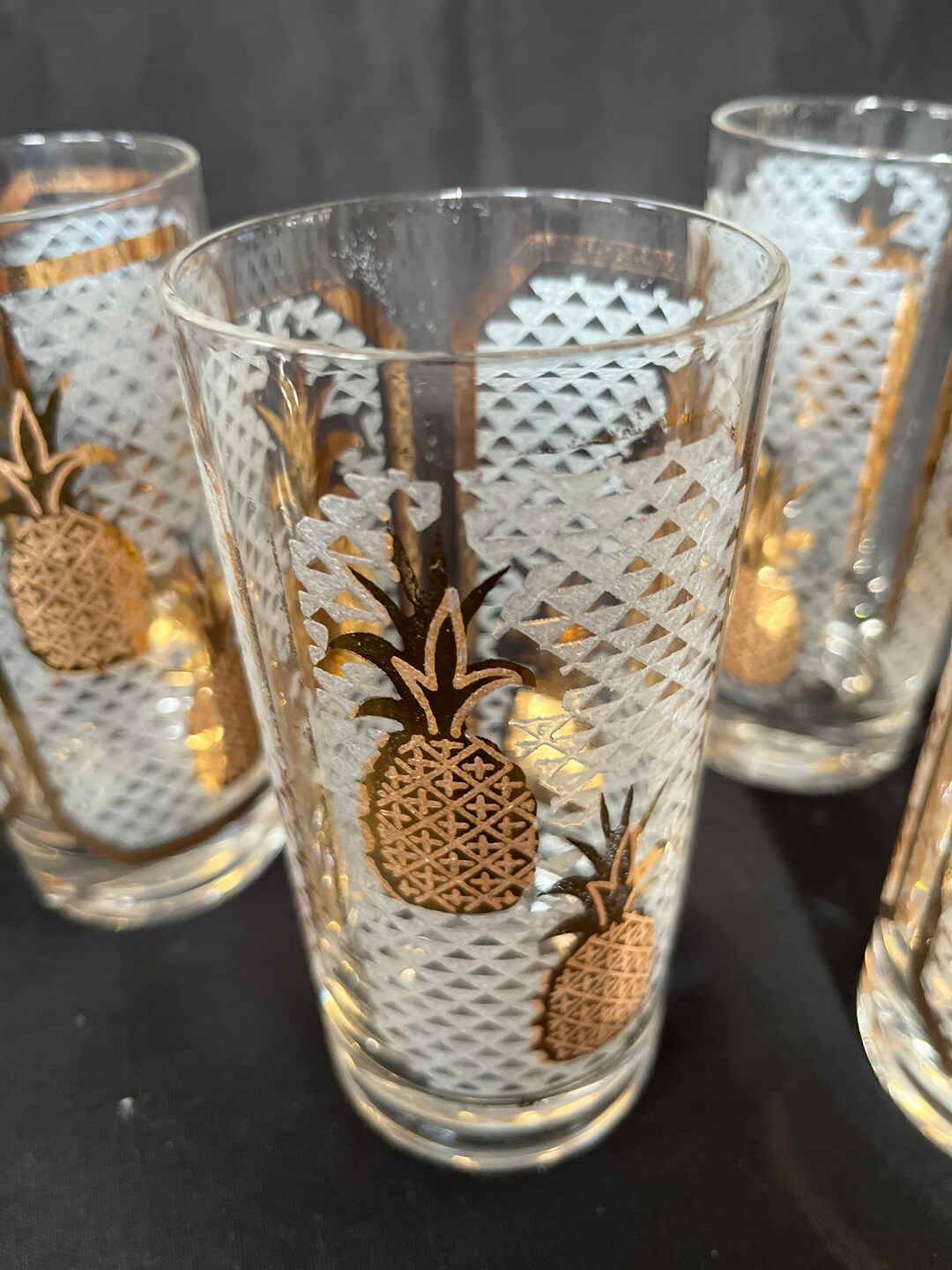 William A Meier Co Highball-good Luck Pineapple Glasses, 22kt. Gold MCM ...
