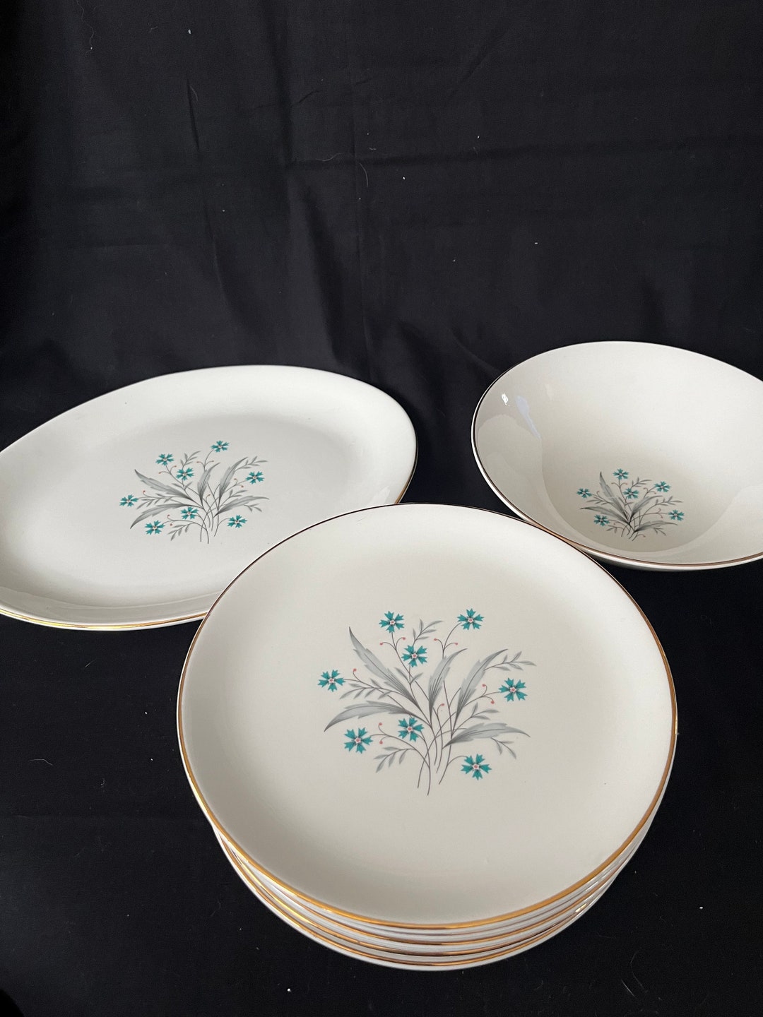Scio HAMPTON- Vintage Teal Flower/cornflower Plates-platter-bowl-mcm - Etsy