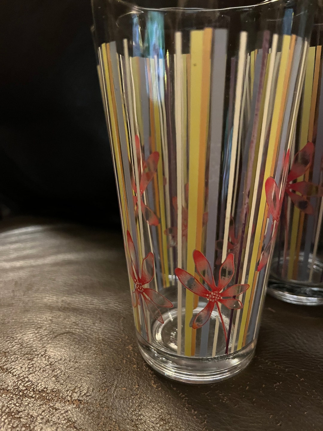 Set of 4 KIG Indonesia MCM 6” Tall Striped Glass Tumblers - Etsy