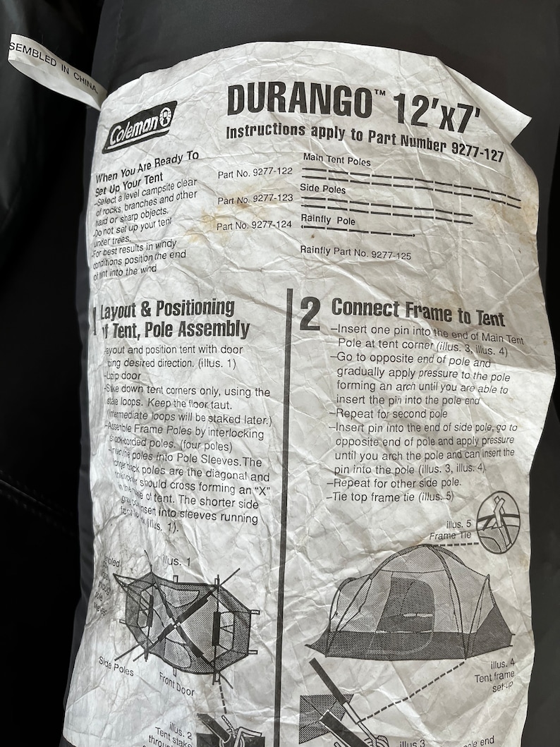 Coleman Durango 12’X7’ Tent-part Number #9277–127-kept in 2 Nylon Bags ...
