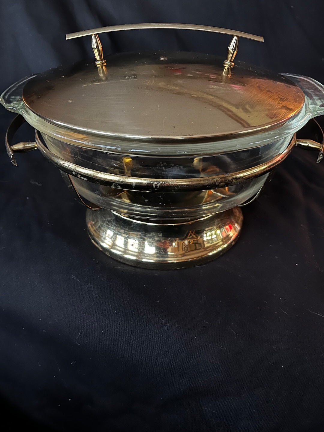 Vintage Fire King MCM Chafing Dish Brass & Glass -beautiful-anchor ...