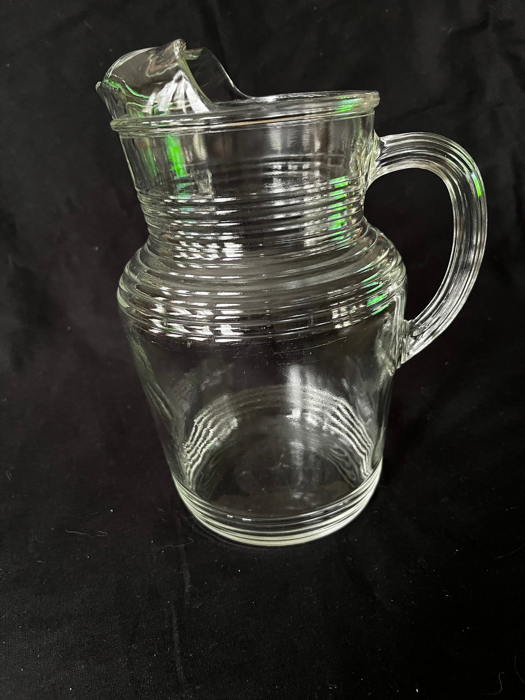 Multiple Ribbed Vintage Large Heavy Glass Pitcher 9”x5” - Etsy