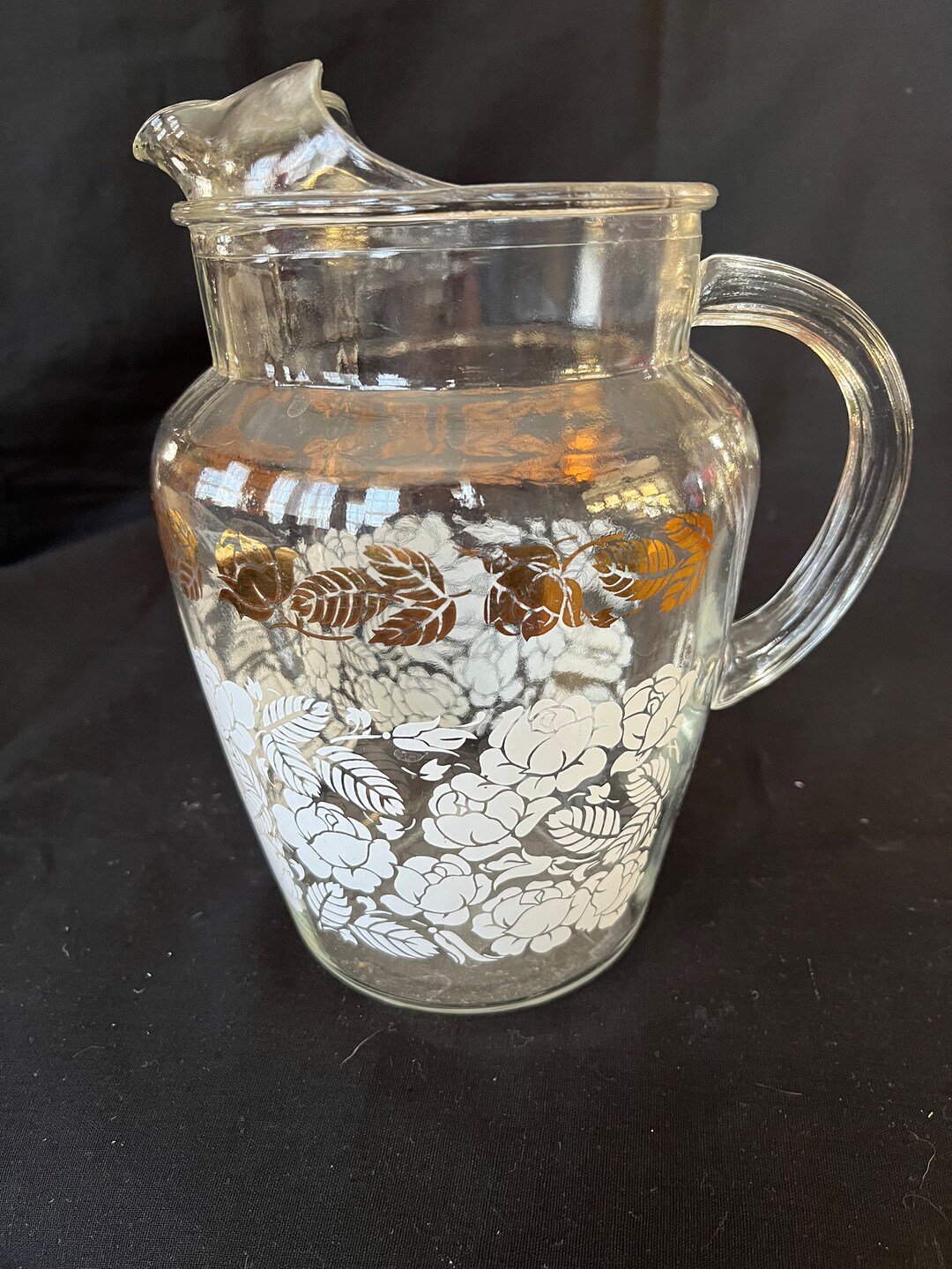 Bartlett Collins Vintage MCM Pitcher W/ Lip-gold/white Rose & Vine ...