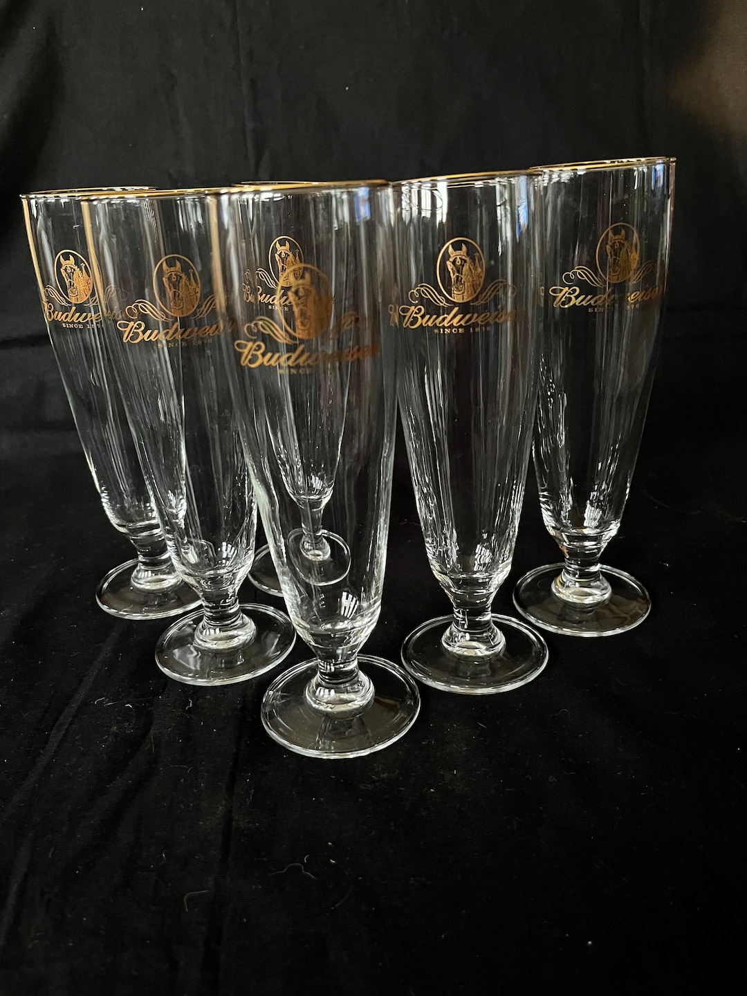 Budweiser Beer/champagne Glasses 1876 Gold Letter Clydesdale Pilsner-6 ...