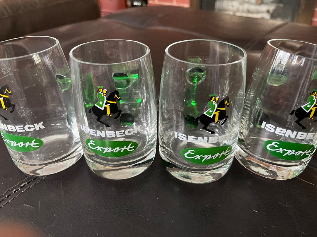 ISENBECK Small Paneled Beer Mugs-green Glass Handles-vintage-set of 4 ...