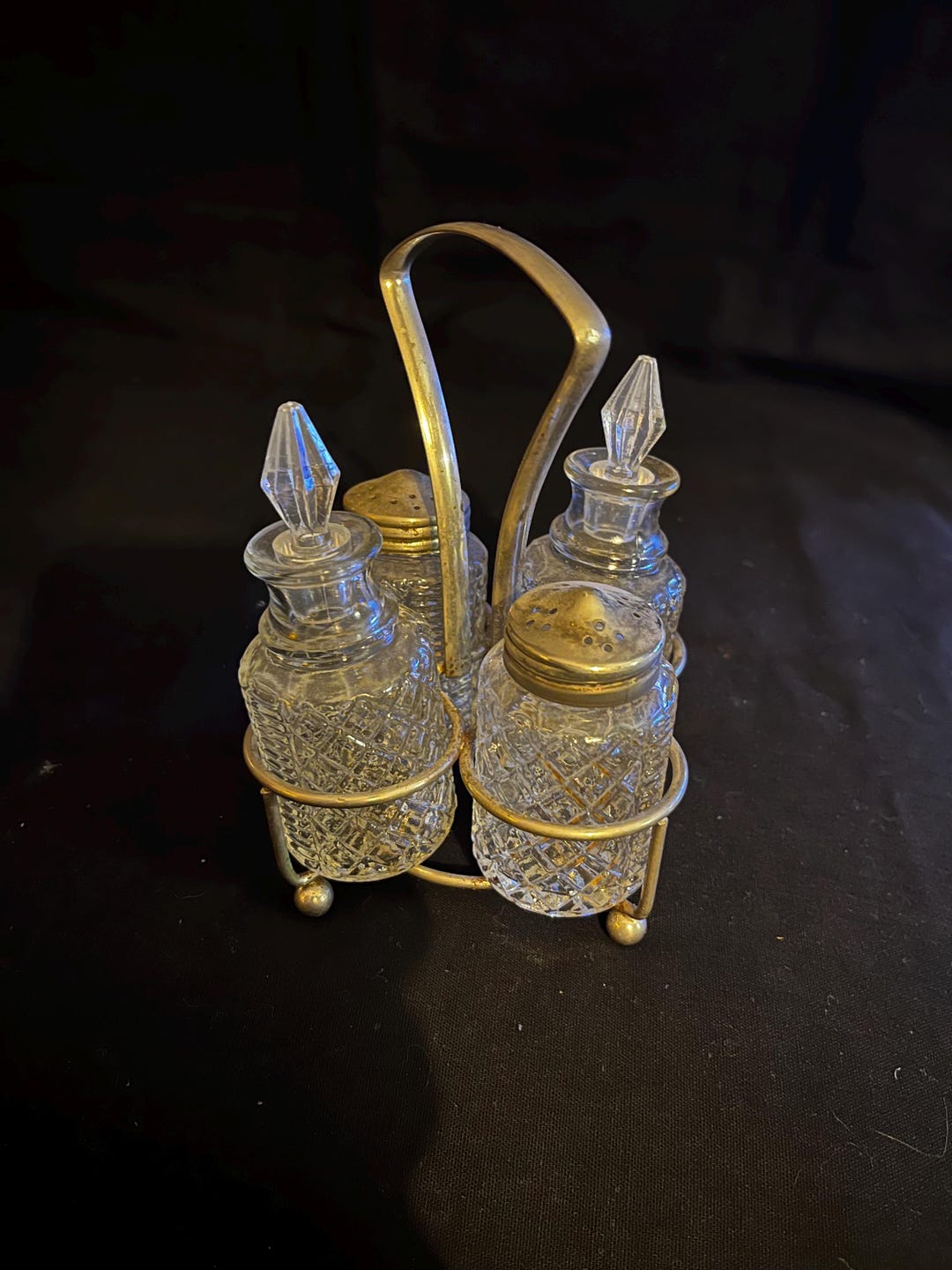 English Cut-crystal-vintage-4 Piece Condiment/cruet Set-silver Plated ...