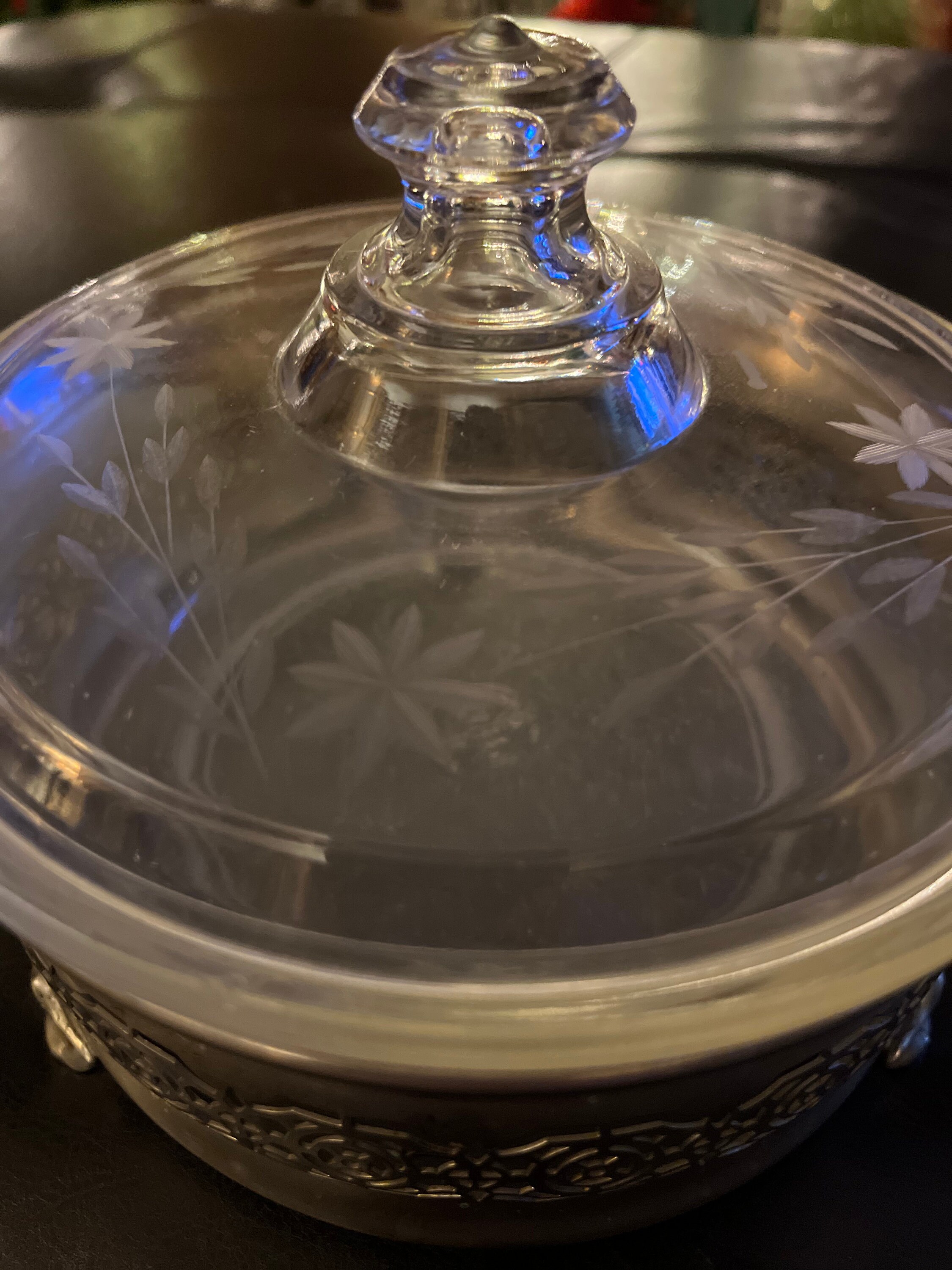 Vintage 1920s Pyrex Glass Casserole Bowl W/etched Cover & Silver Holder ...