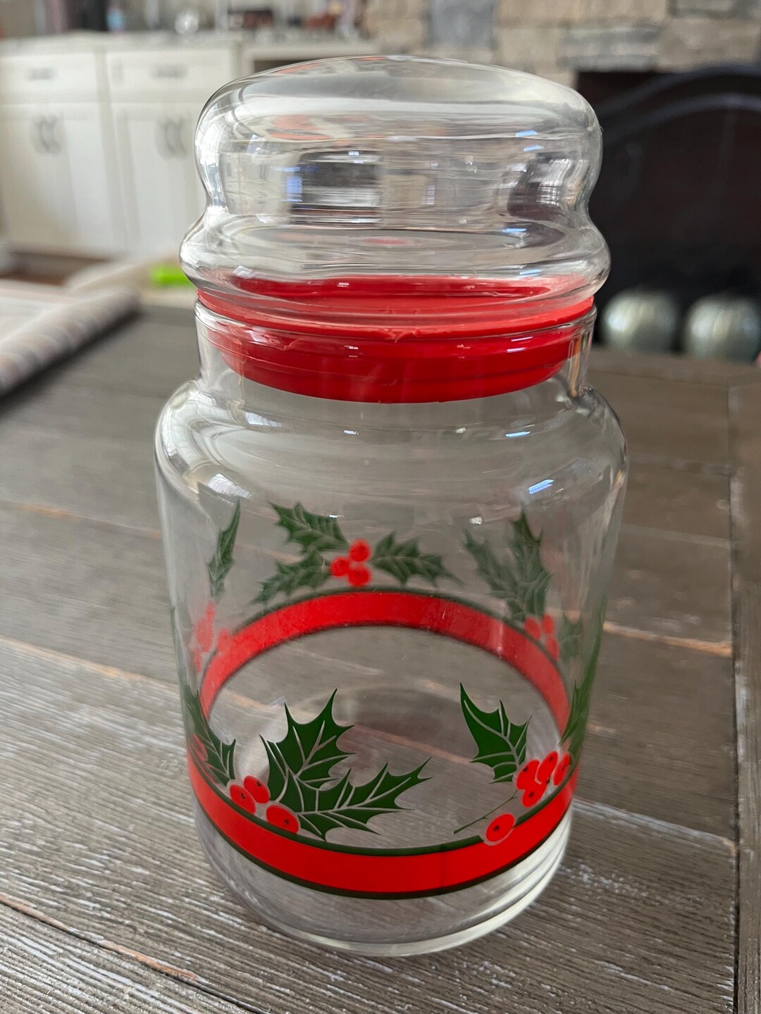 Libby- Holly & Berries-glass Bubble Top Jar/canister - Etsy