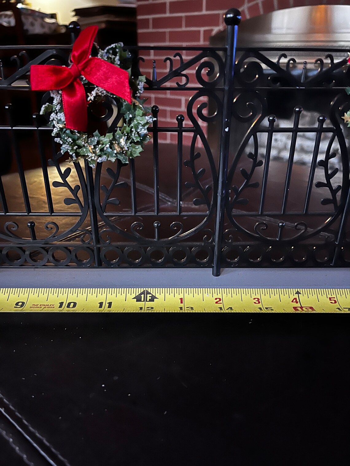 Byers' Choice-wrought Iron Look-black Fence W/ Wreaths Trimmed W/red ...