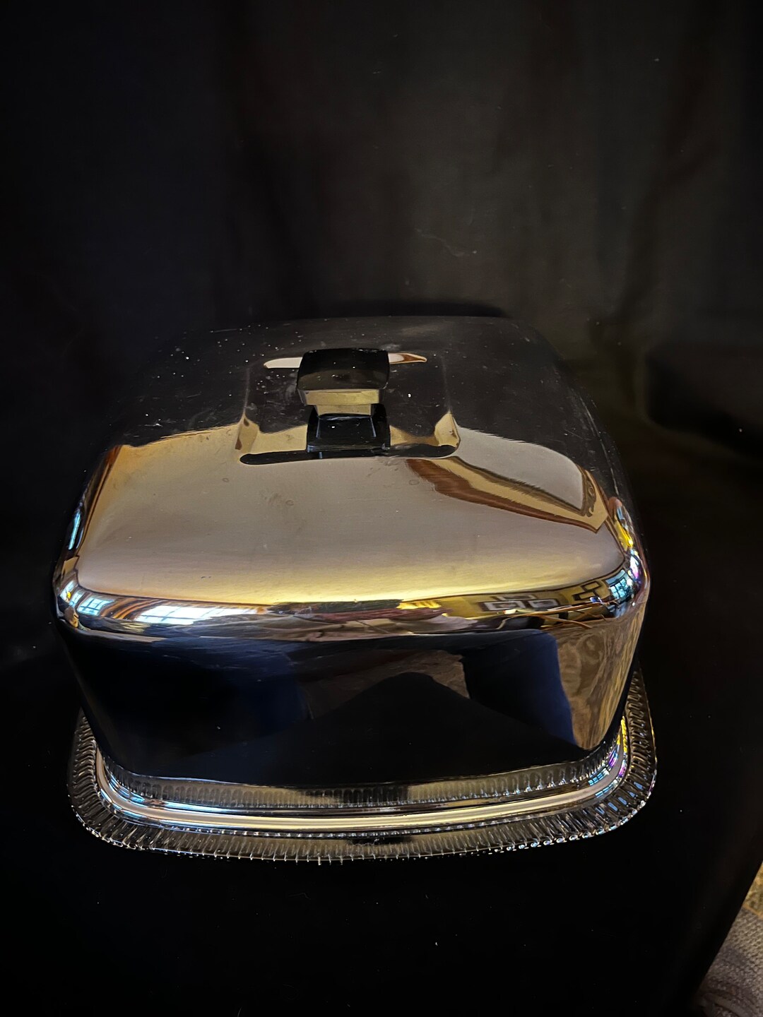 Kromex Vintage MCM Square Glass + Chrome -cake Tray/ Server + Carrier ...
