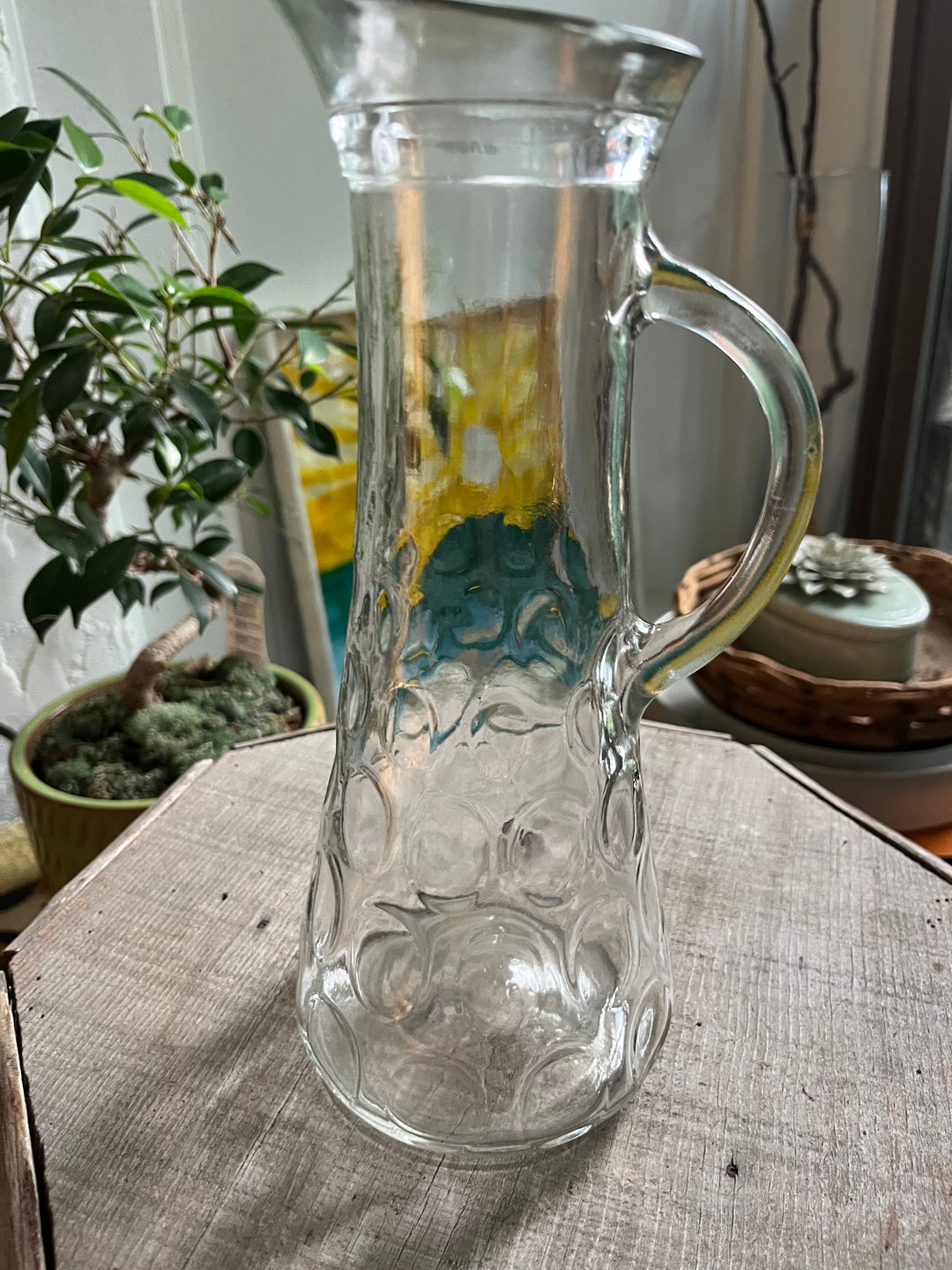 Dimpled Glass Antique Vintage Pitcher With Handle 10 1/4”hx4”w Carafe ...