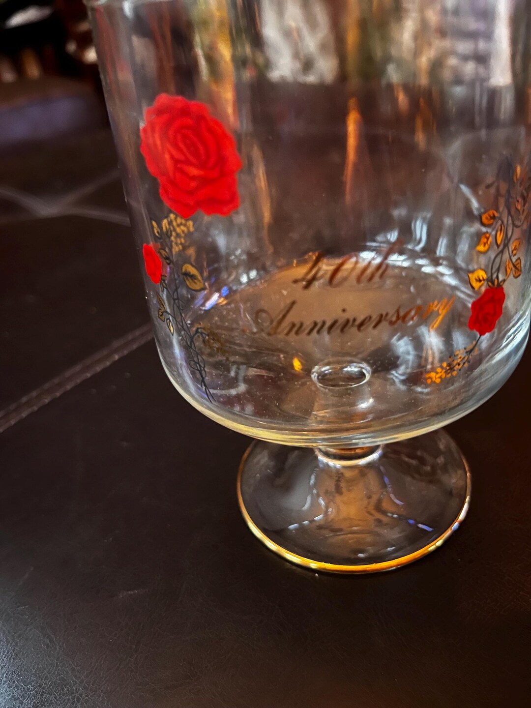 40th Anniversary-glass Lidded Jar With Red Flowers-gold Rimmed-vintage ...