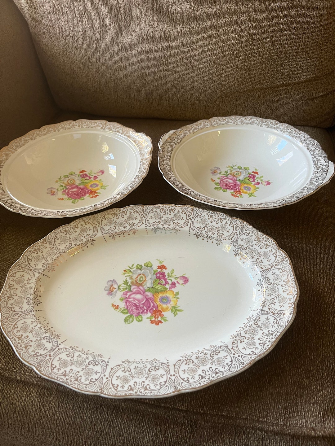 Keystone Canonsburg Pottery Vintage Floral 12" Oval Platter 2-9.5” Veg ...