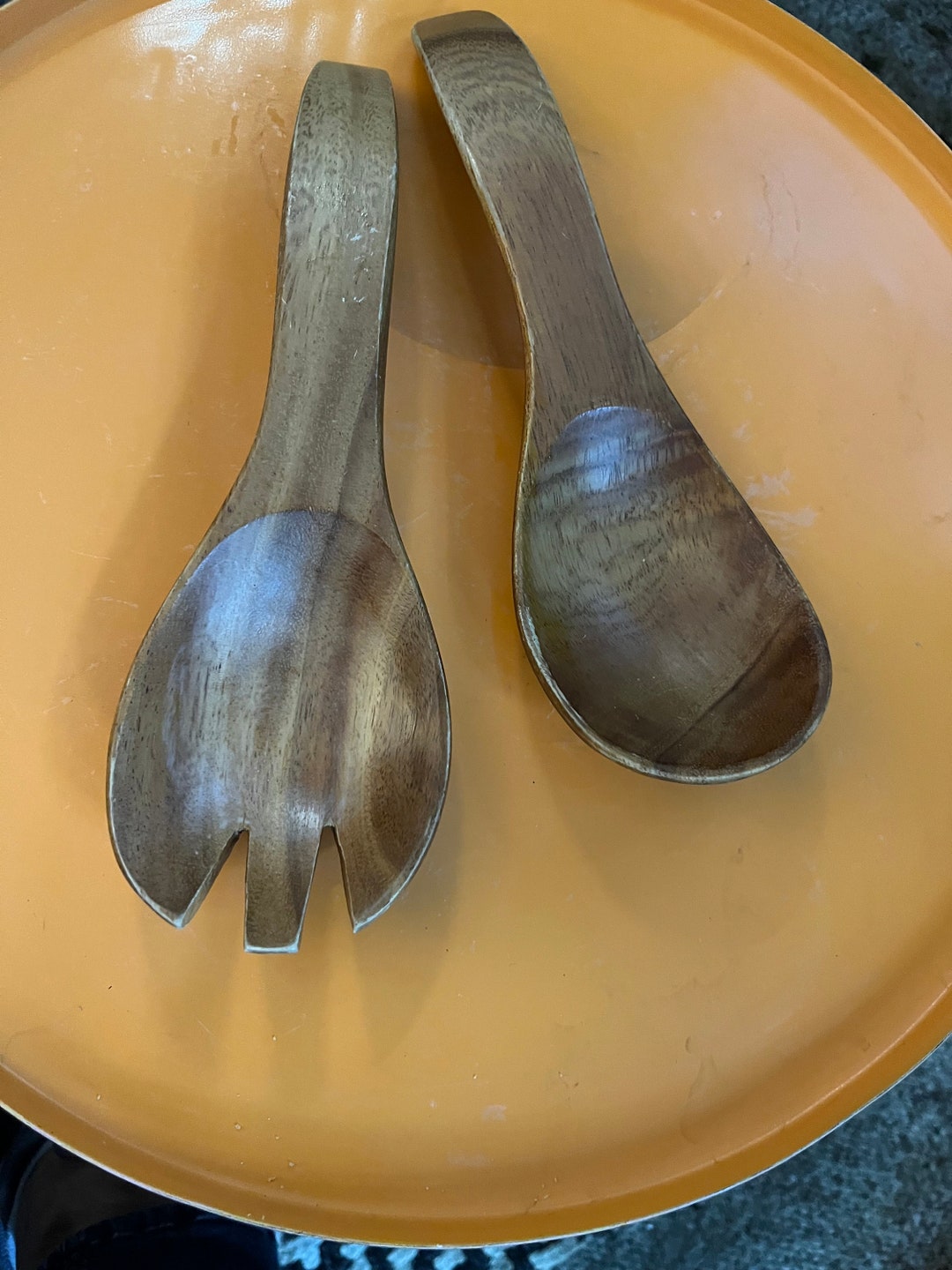 Wooden Salad Servers Set-vintage Kitchen Utensils Deep Spoon and ...