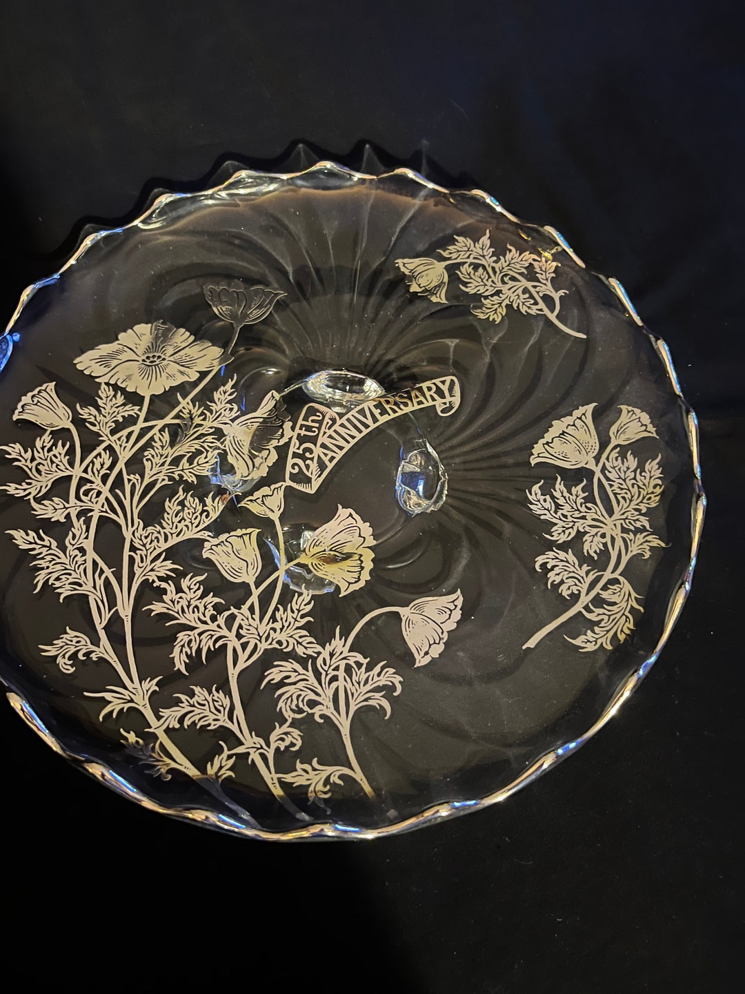 Silver City 25th Anniversary-flanders Poppy 11.5” 4-footed Glass Cake ...