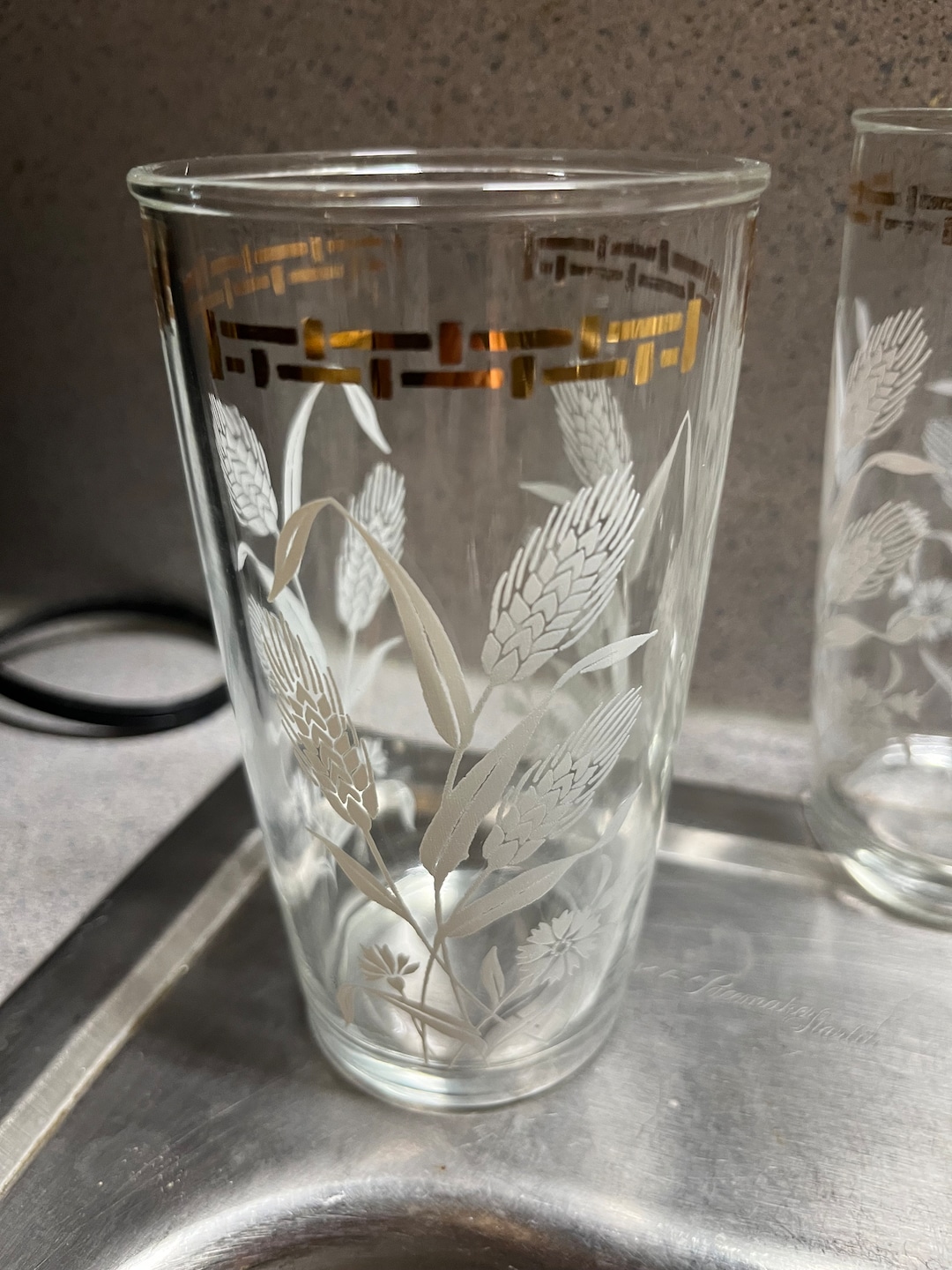 Hazel Atlas Vintage Wheat and Cornflower Gold Trimmed Glasses Set of 6 ...