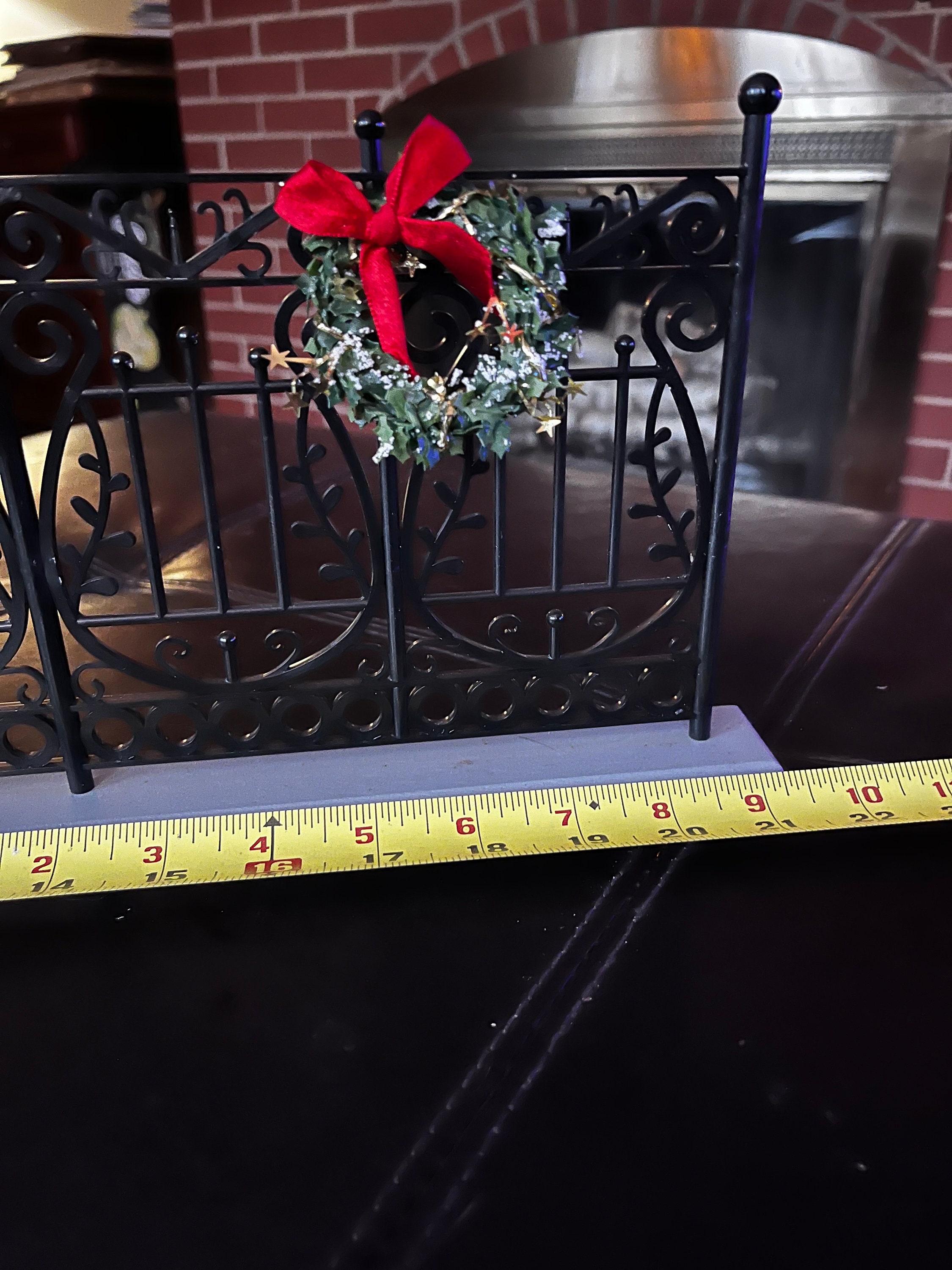 Byers' Choice-wrought Iron Look-black Fence W/ Wreaths Trimmed W/red ...