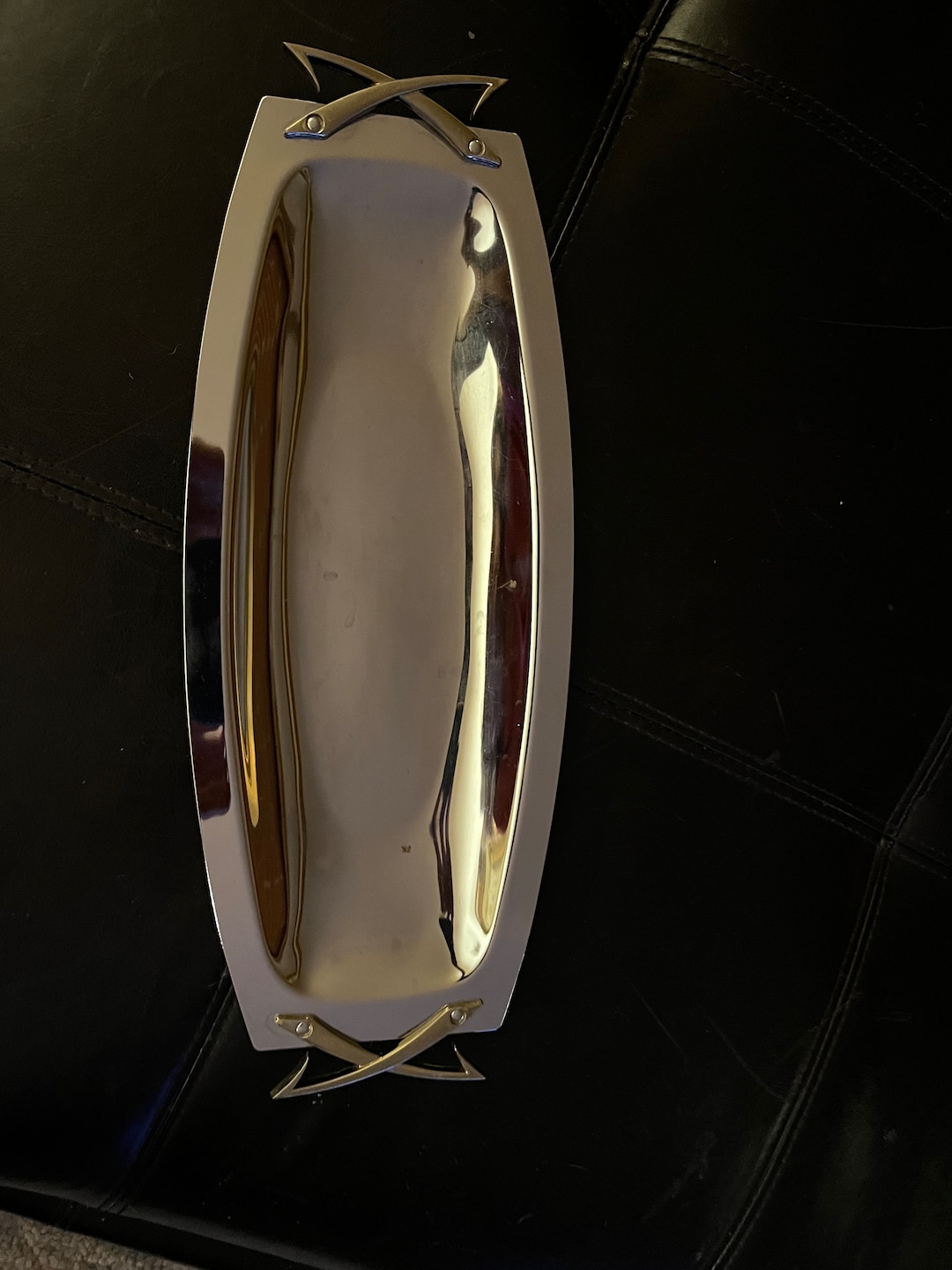 Kromex Long Vintage MCM Tray With Gold Handles - Etsy