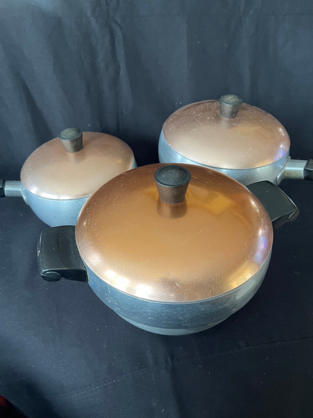 Wear-ever Aluminum Hallite 6 Pc Copper Lids-2 Pots and Double Boiler ...