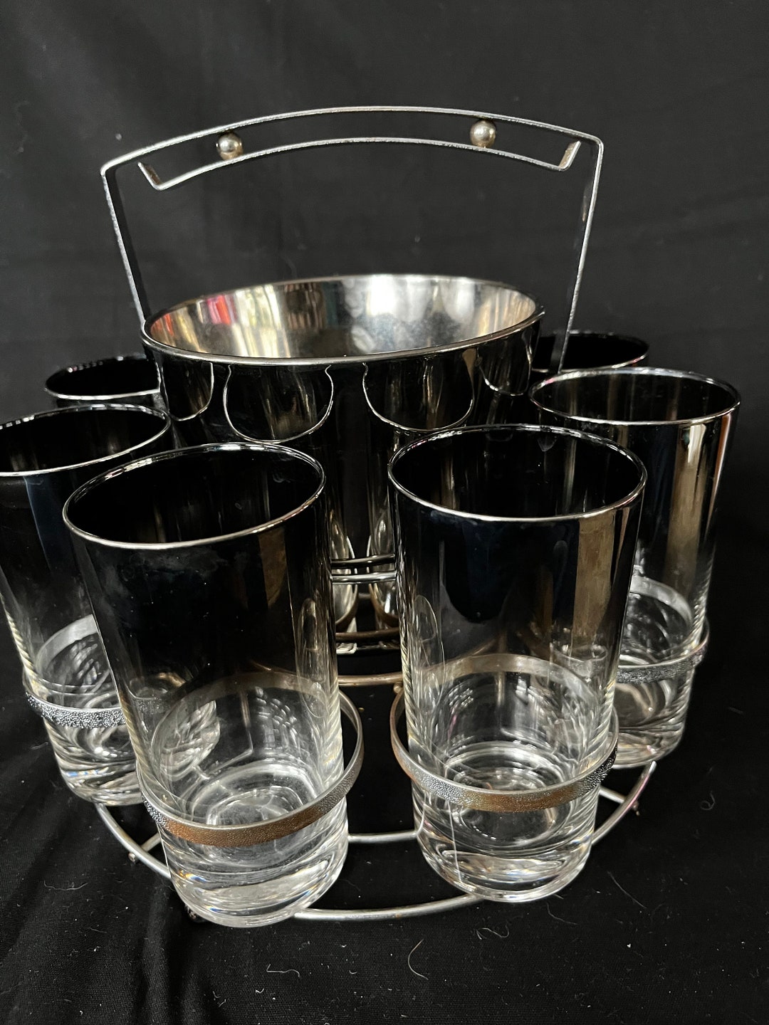 Dorothy Thorpe Vtg MCM Mercury Fade Highball Glasses & Ice Bucket Set W ...