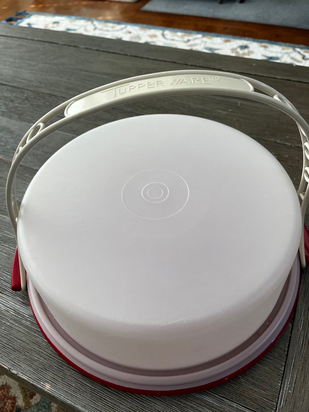 Tupperware Vintage 3 Pc Red 10" Pie/cake Carrier With Almond Strap 719 ...