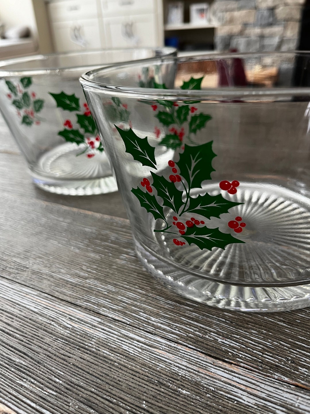 Vintage Indiana Glass Holly Berry Christmas Ice Buckets/candy/snack ...