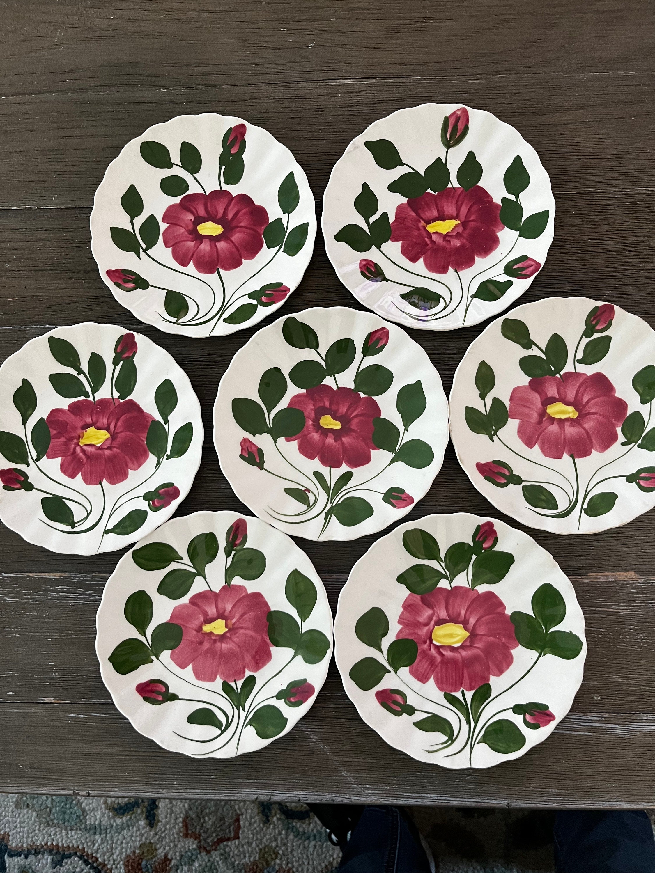 Blue Ridge Pottery-dessert Plates 6.25 Red Flowers - Etsy