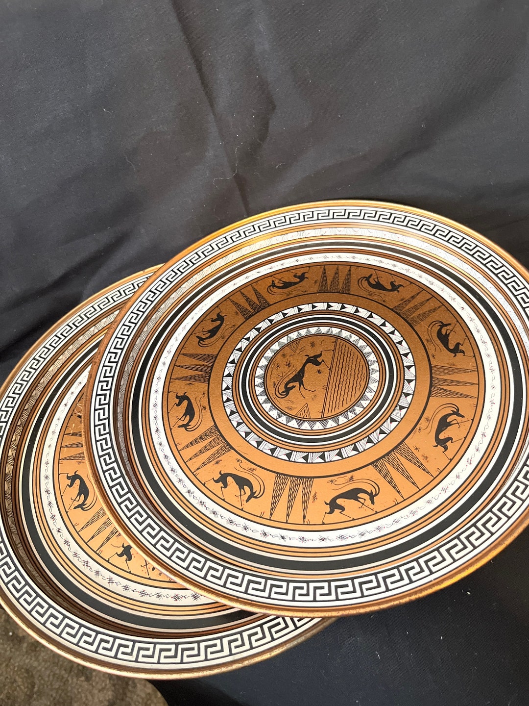 2-vintage Grecian Etruscan Design Round Tray 11 1/2” Diameter - Etsy