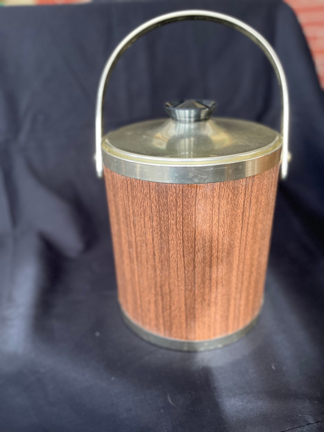 Vintage Kromex Large Wood Grain Ice Bucket/ Barware With Lid and Handle ...