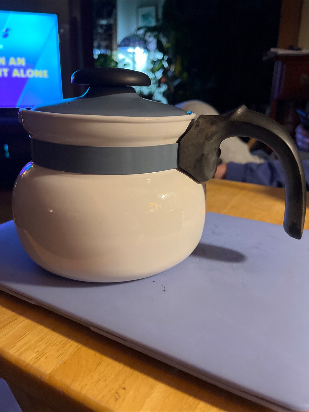 CORNING WARE Vintage Retro Teapot 8 Cup Blue/white Black Handle W/ Lid ...