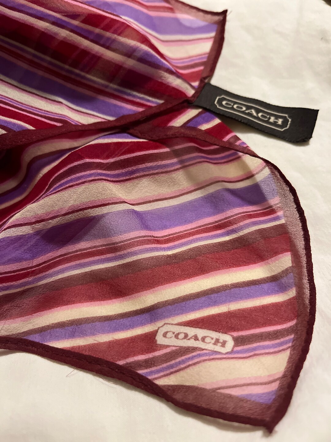 Coach Maroon/pink/purple/white Striped Neck Scarf 20x20 - Etsy