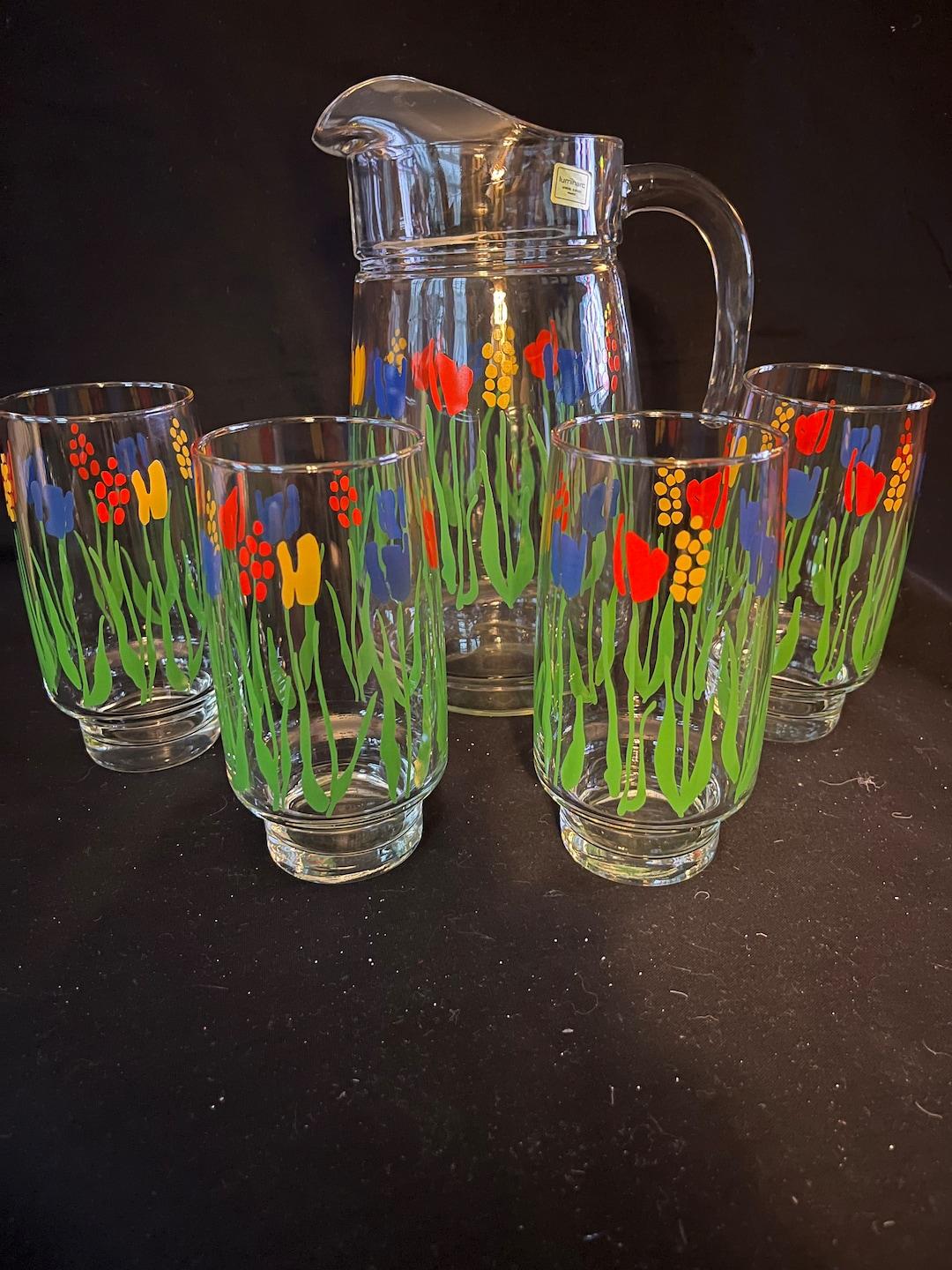 Luminarc Pitcher W/glasses-flowers & Grass Vintage Mid Century Modern ...