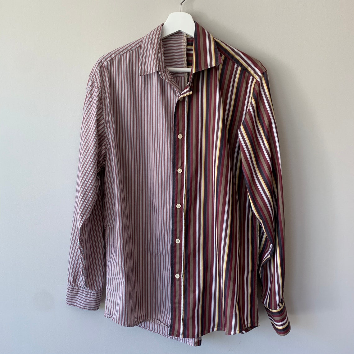 Two Toned Shirt, Split Shirt, Vintage Shirt, Spliced Shirt, Mixed Print ...